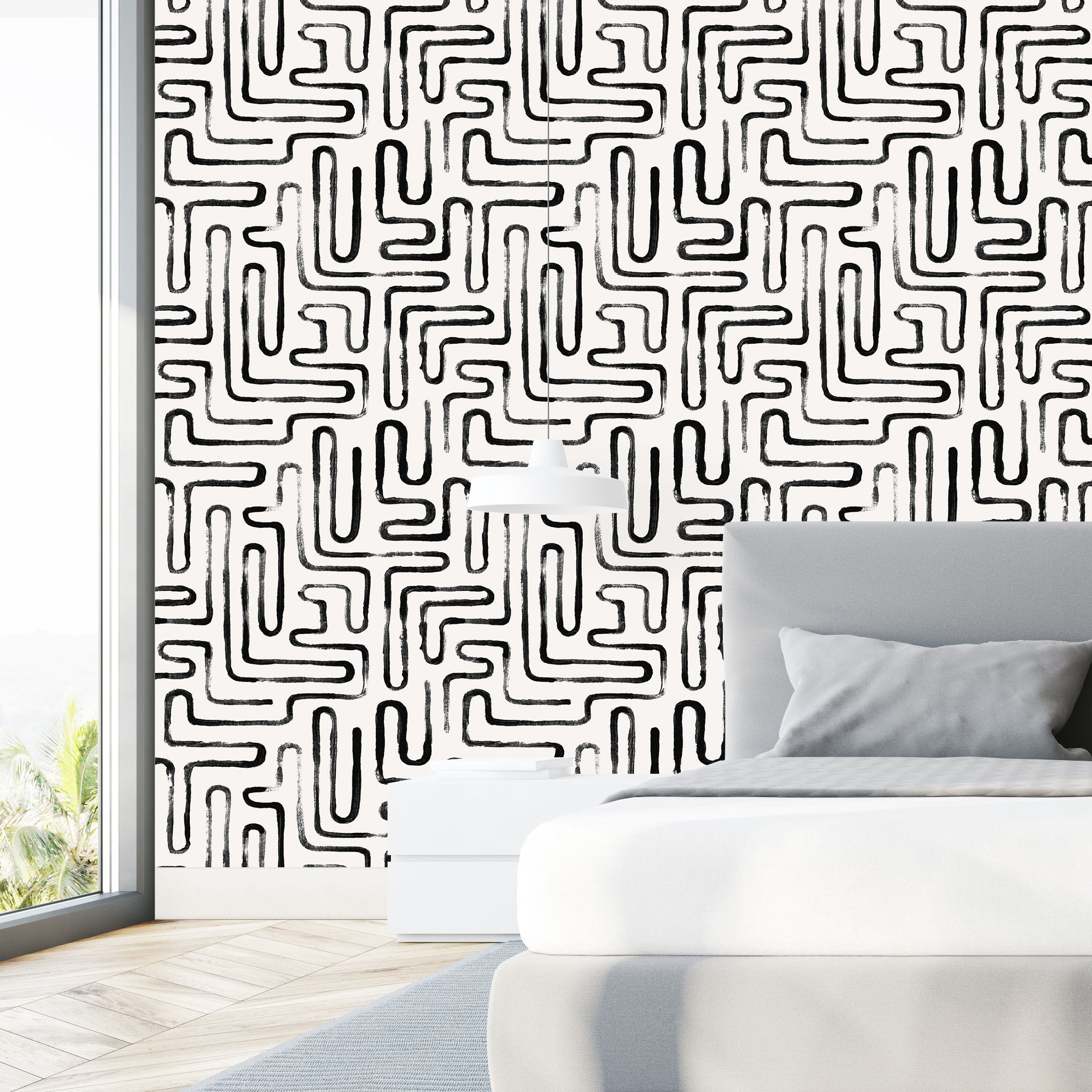 Loops Black Geometric Traditional and Removable Wallpaper – PORTRAY DECOR