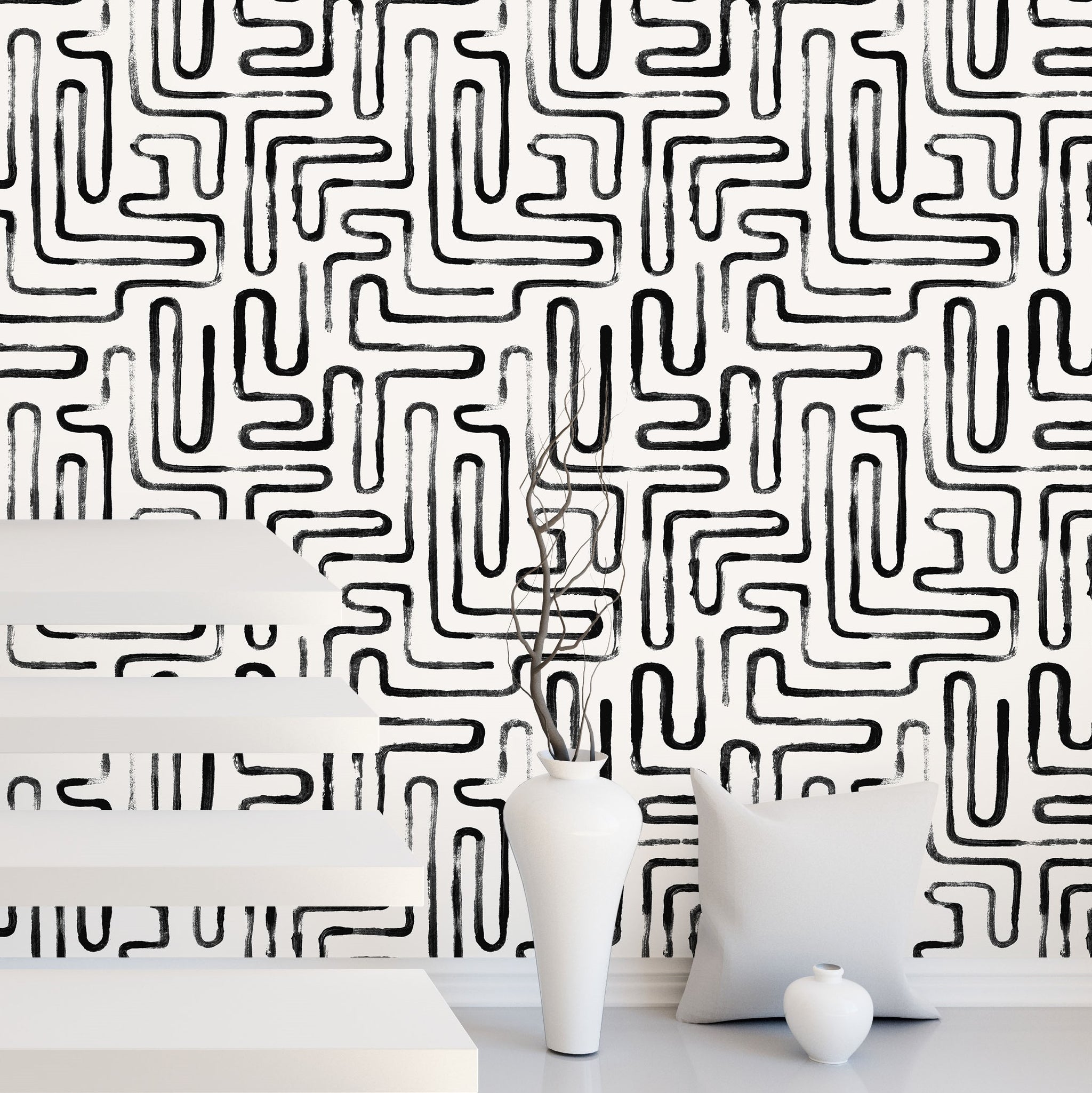 Loops Black Geometric Traditional and Removable Wallpaper – PORTRAY DECOR