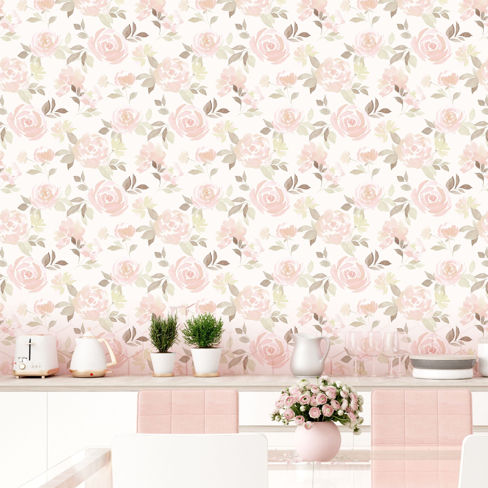 Waterfloral Peach Floral Traditional and Removable Wallpaper – PORTRAY ...